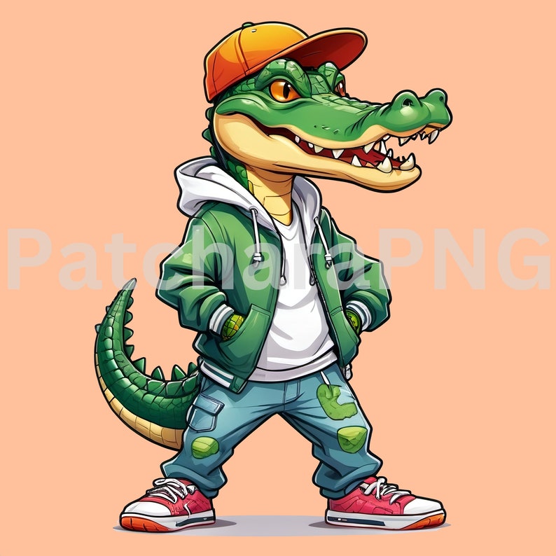 Swag Gator PNG | Alligator Clipart in Hoodie and Sneakers | Cool Urban ...