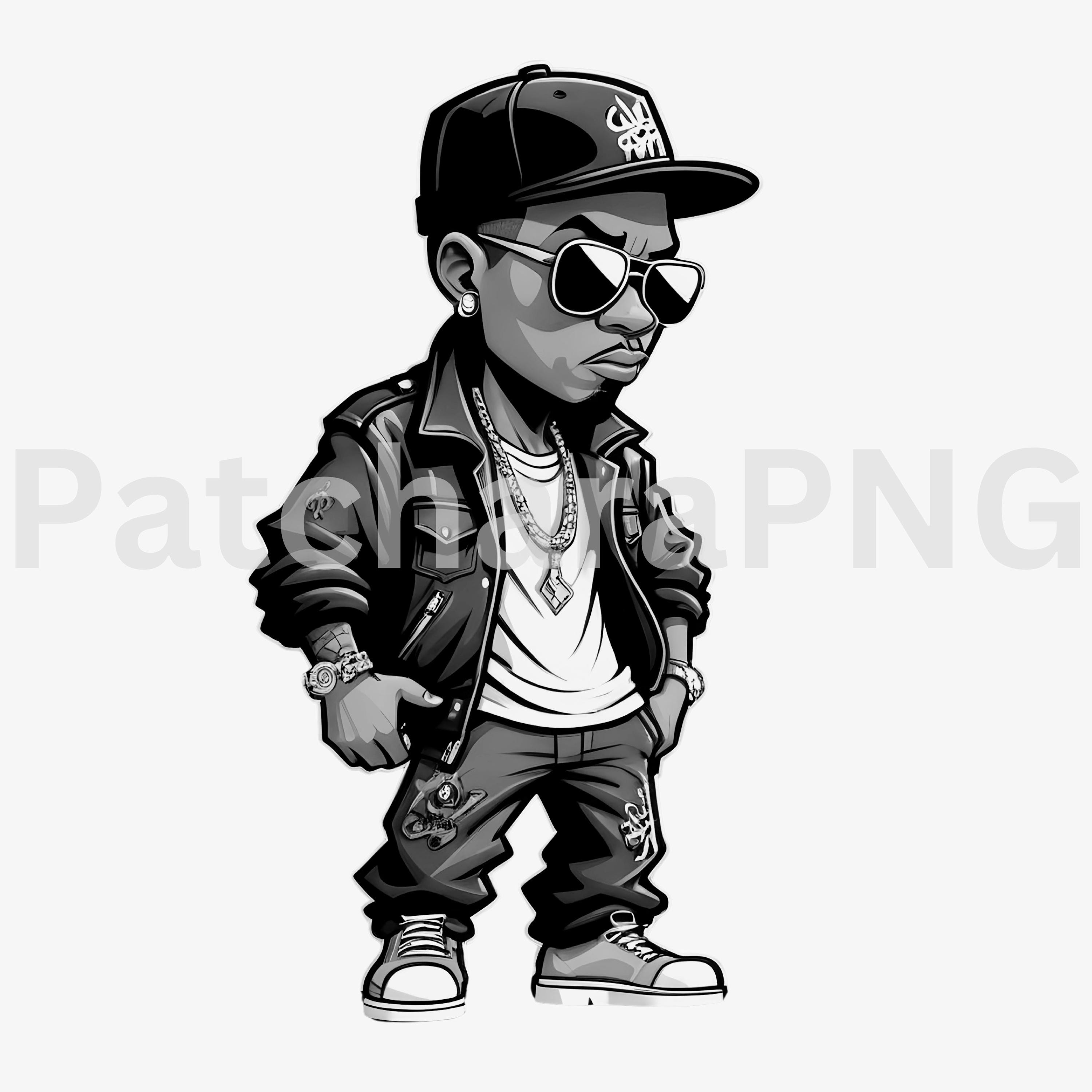 Black and White Edgy Cartoon Hip-hop Gangster Character Gangster ...