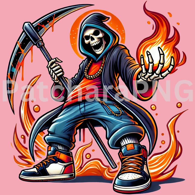 Hip-hop Grim Reaper PNG, Digital Urban Street Art Illustration, Dark ...