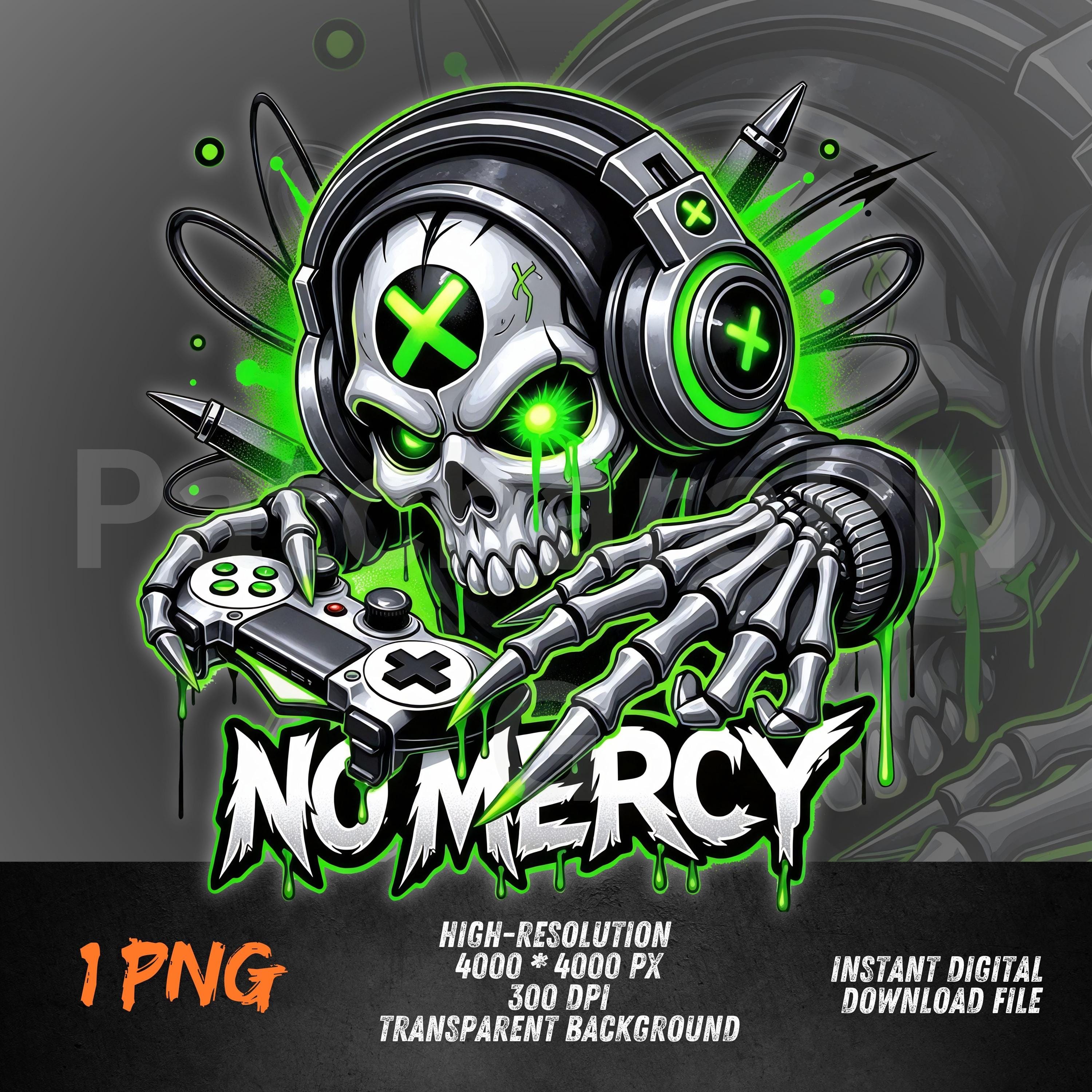Gaming Skull PNG , No Mercy Skull Gamer – Green Neon Graffiti Clipart ...