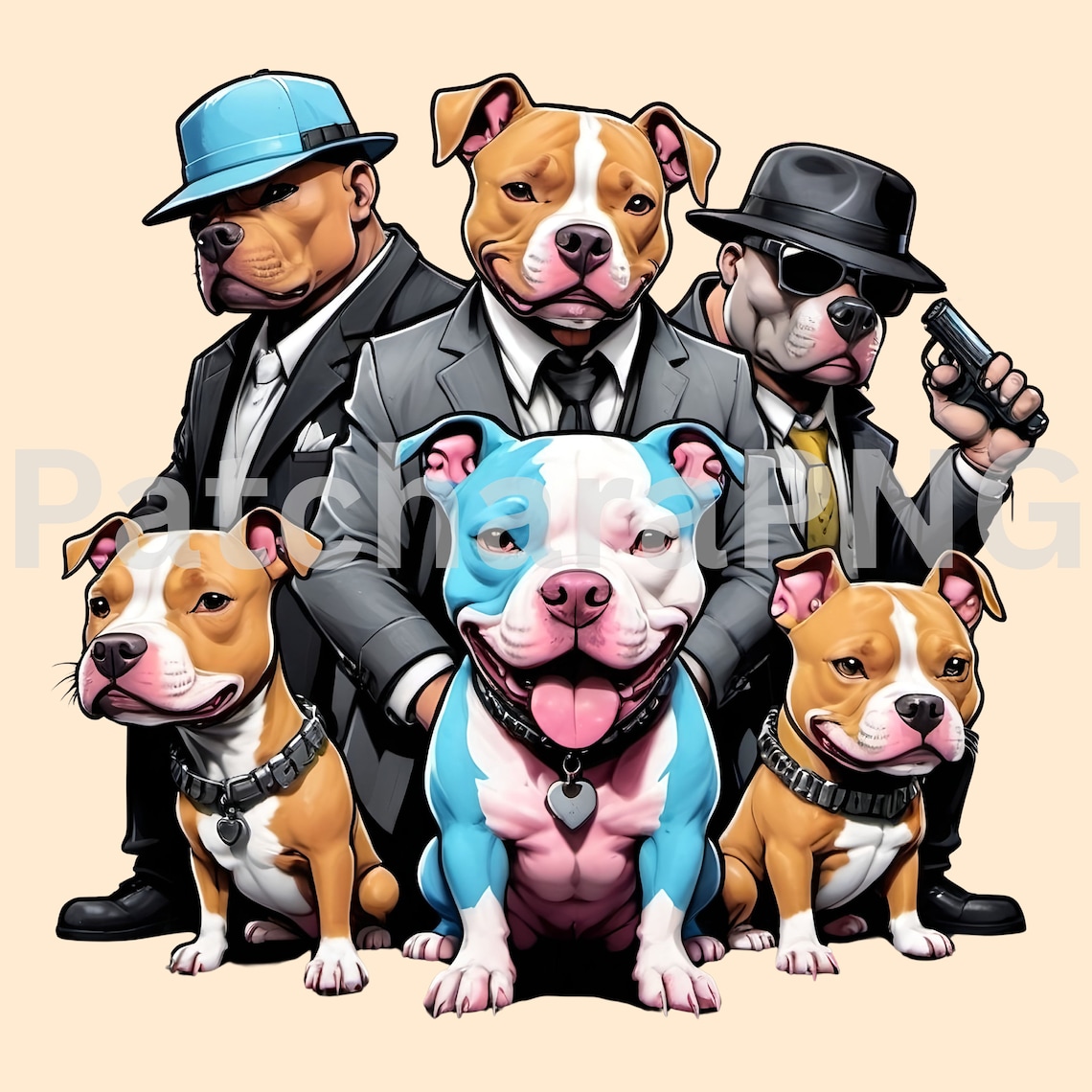 Cartoon Gangster Pitbulls Clipart Art Print, Pastel Colors, Wall Art ...