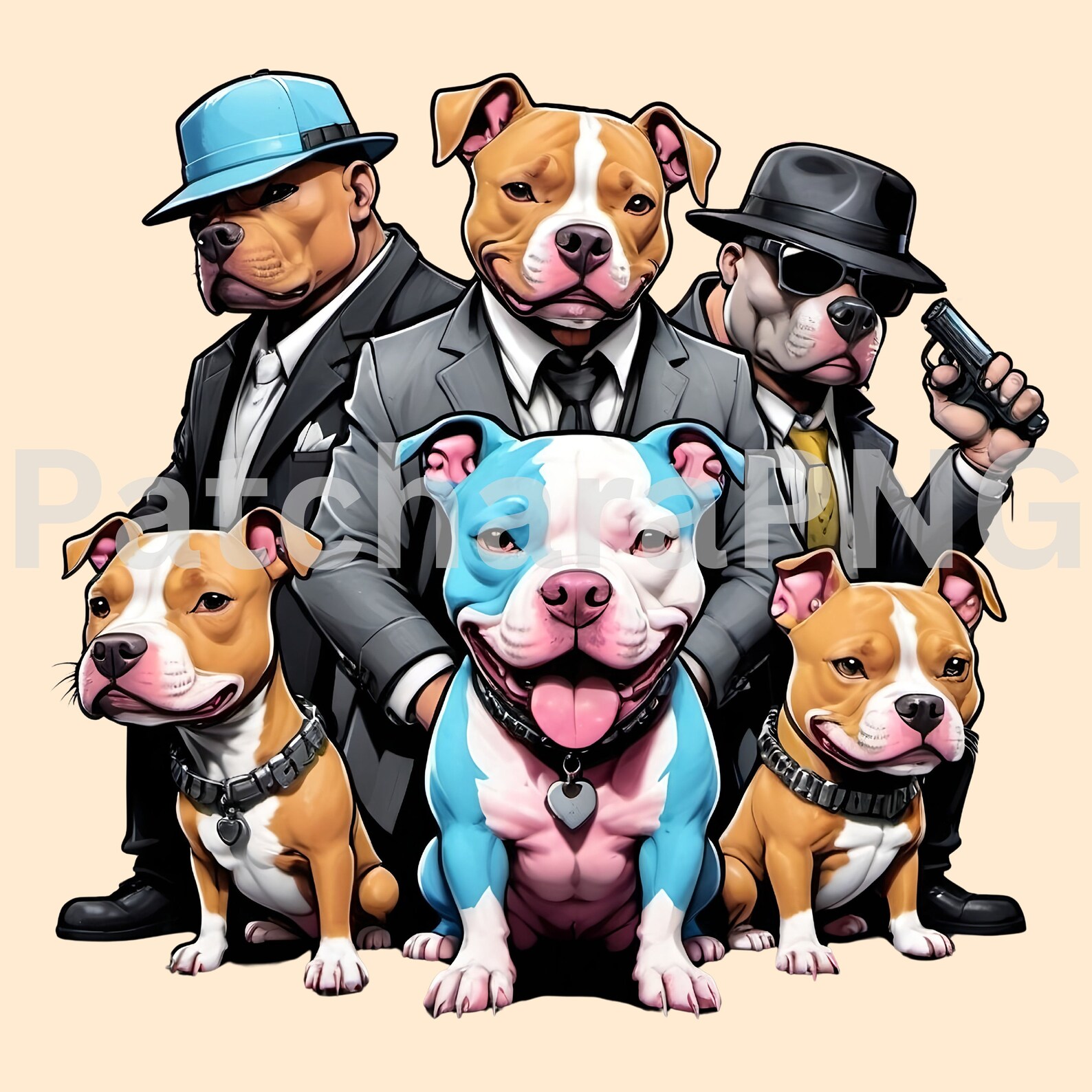 Gangsta Pitbull PNG | Pitbull Clipart With Pack in Hoodies and Chains ...