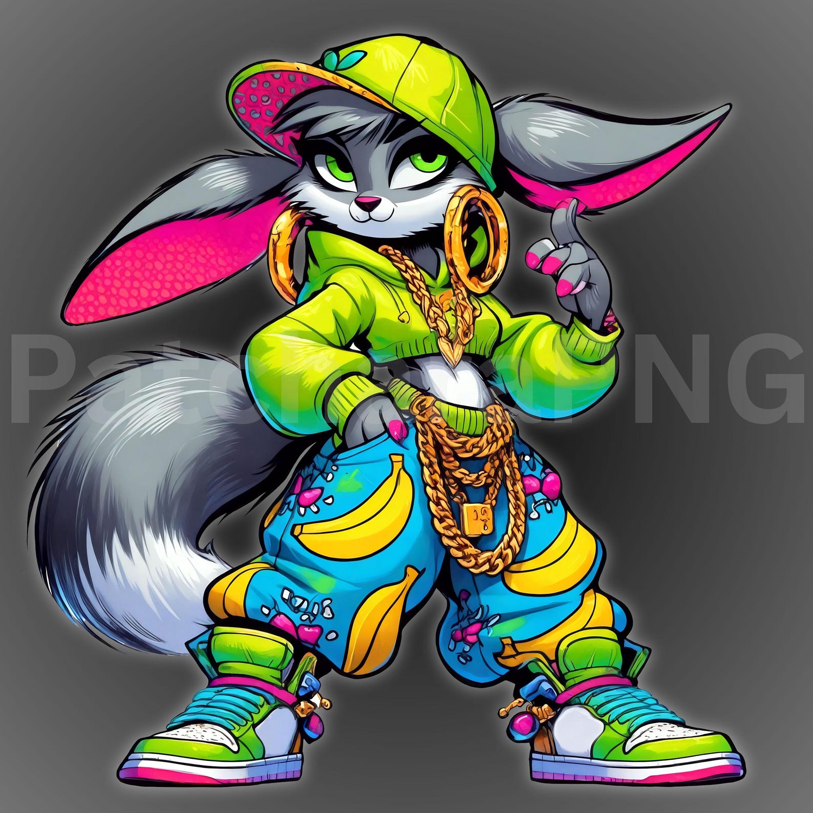 Hip Hop Bunny PNG | Bunny Clipart in Neon Streetwear With Chains | Swag ...