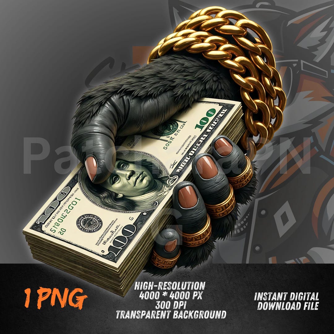 Gorilla Hand Holding Money PNG - Hustle Streetwear Graphic for DTF ...