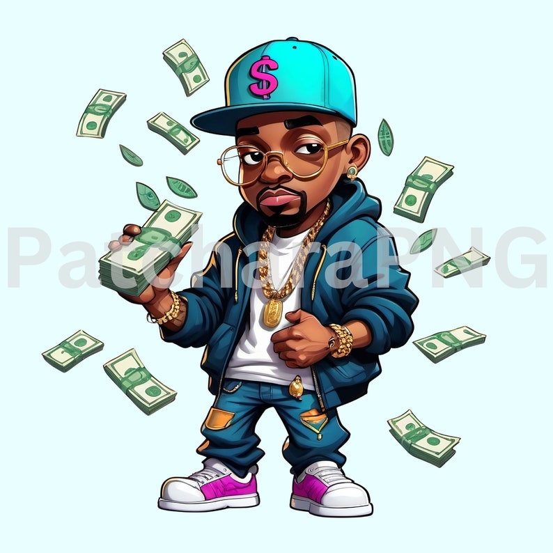 Hip-hop Money Man PNG With Dollar Bills | Gangsta Streetwear Cartoon ...