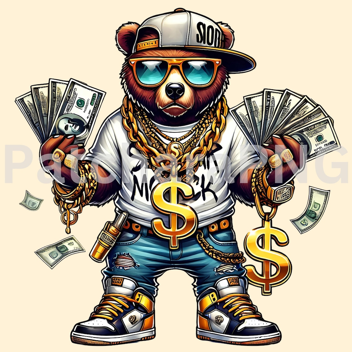 Hip-hop Teddy Bear King PNG | Cartoon Rich Bear With Gold Chains ...