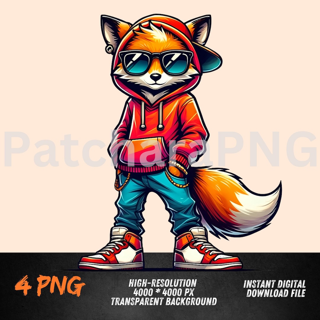 Cool Fox PNG | Street Fox Clipart in Hoodie and Sunglasses | Urban ...