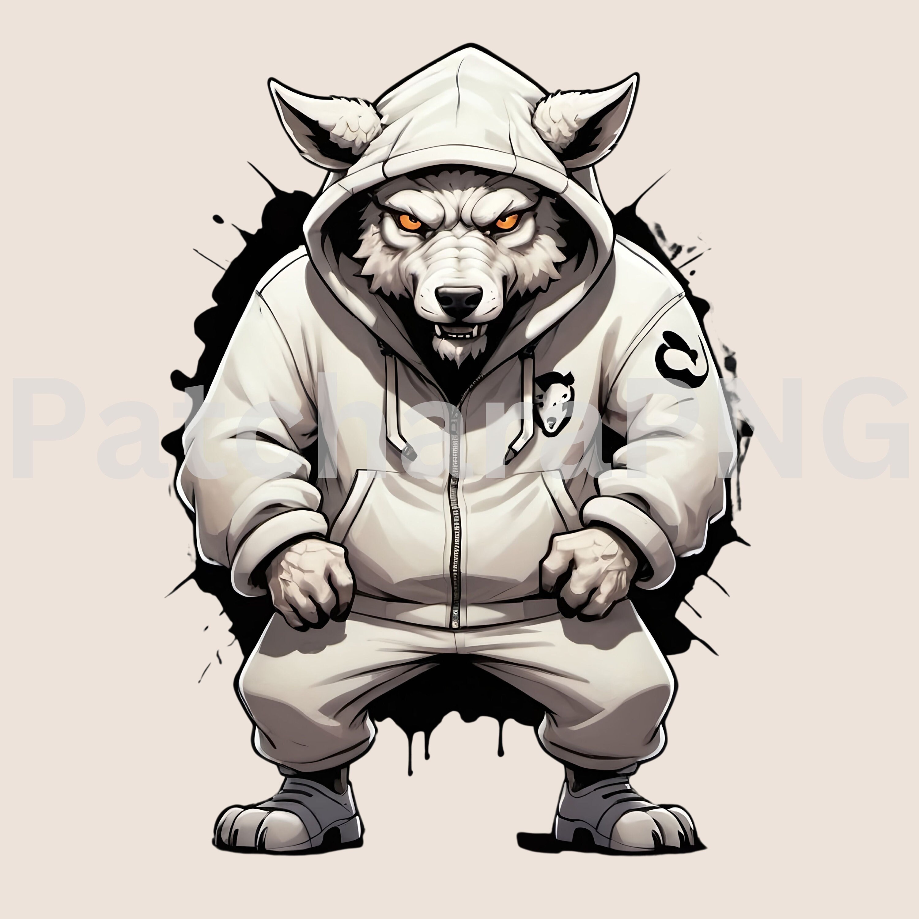 Street Wolf PNG | Cool Wolf Clipart in Hoodie With Goat Companion ...