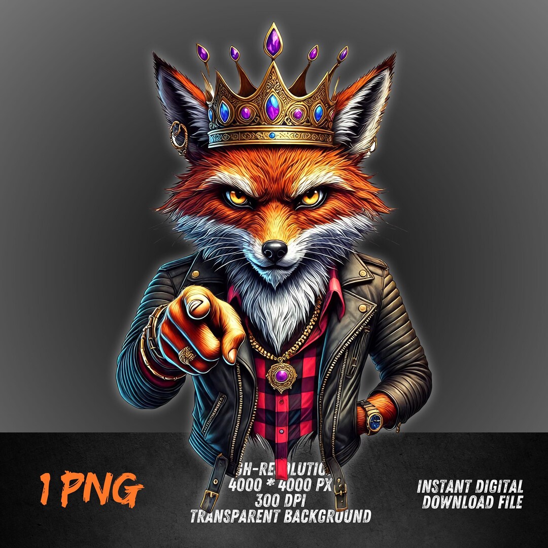 King Fox Cartoon Character in Crown and Leather Jacket | Graffiti-style ...