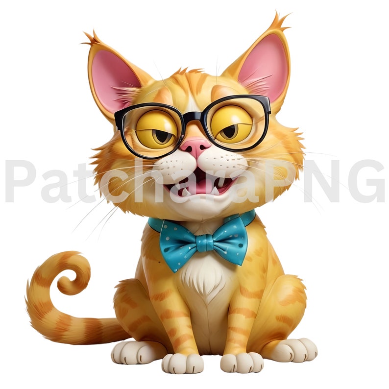Adorable Nerdy Cat Clipart With Glasses and Bow Tie Cute Cartoon Cat ...