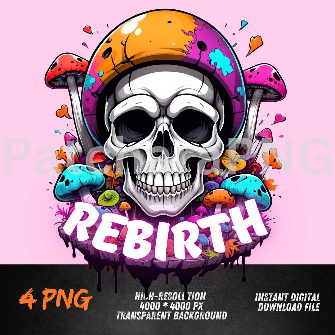 Rebirth Skull PNG | Skull With Mushrooms Clipart | Psychedelic Gothic ...