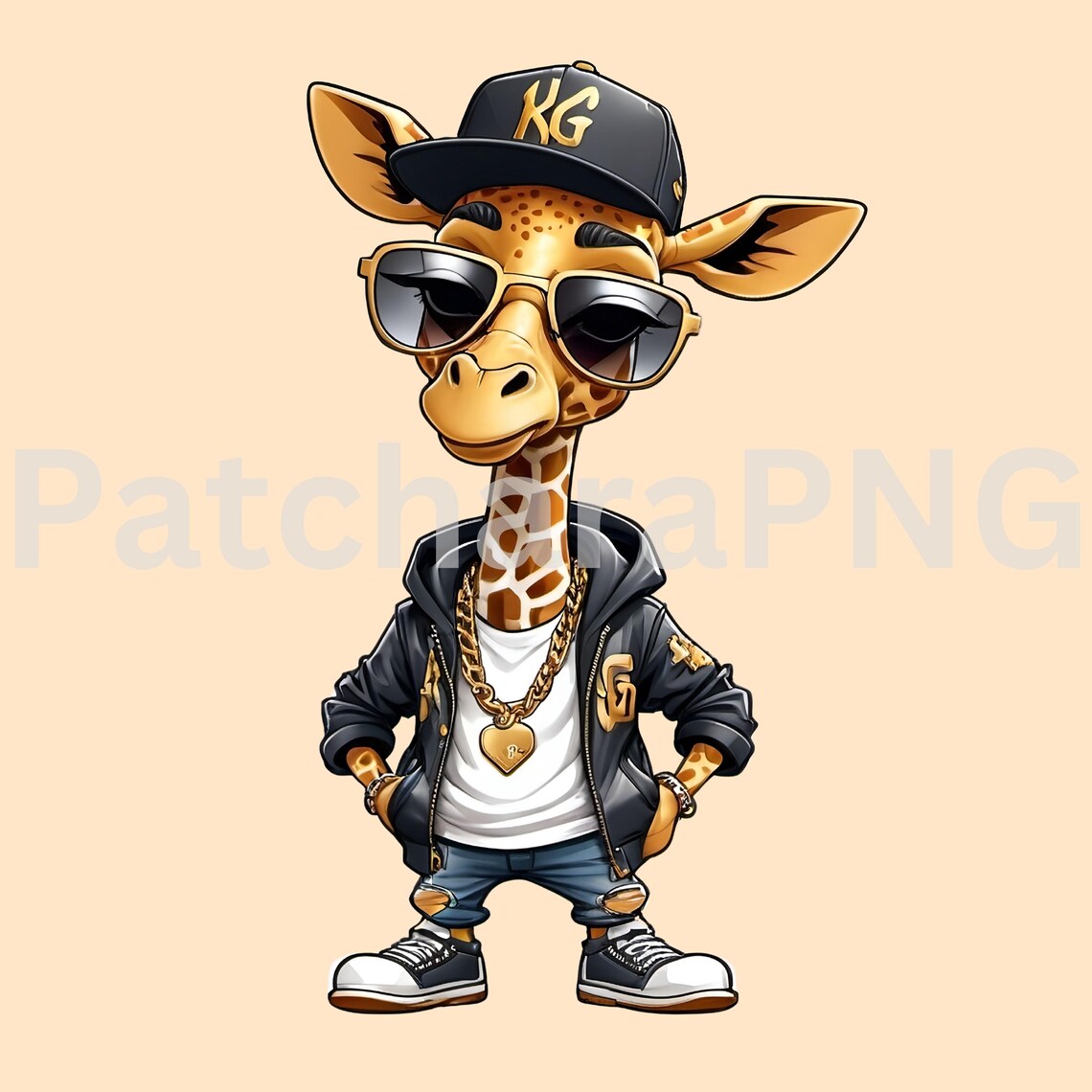 Hip-hop Giraffe Graffiti Art Cool Cartoon Giraffe With Gold Chains and ...