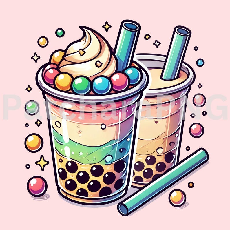Colorful Bubble Tea Clipart | Cute Boba Digital Art | Kawaii Boba ...