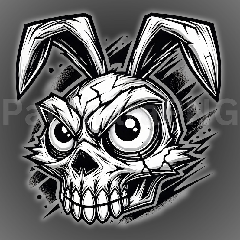 Evil Bunny PNG | Creepy Rabbit Skull Clipart | Dark Cartoon Hare Design ...
