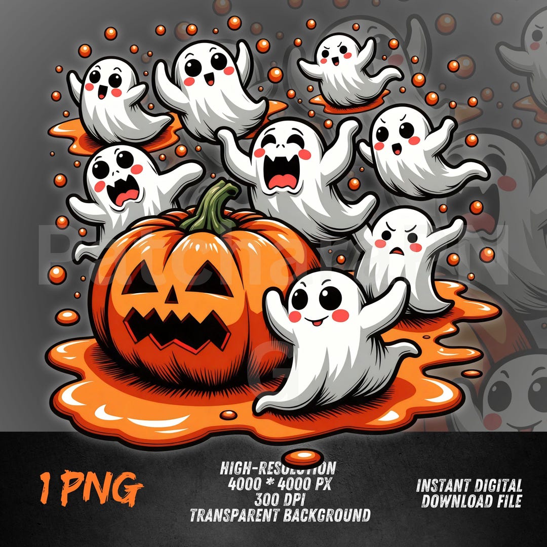 Cute Ghosts PNG | Kawaii Halloween Pumpkin Sublimation Design | Creepy ...