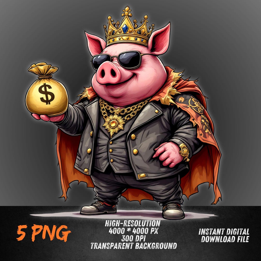 Funny Rich Pig PNG, Boss Pig Mascot Shirt Design, Money Pig Cartoon ...