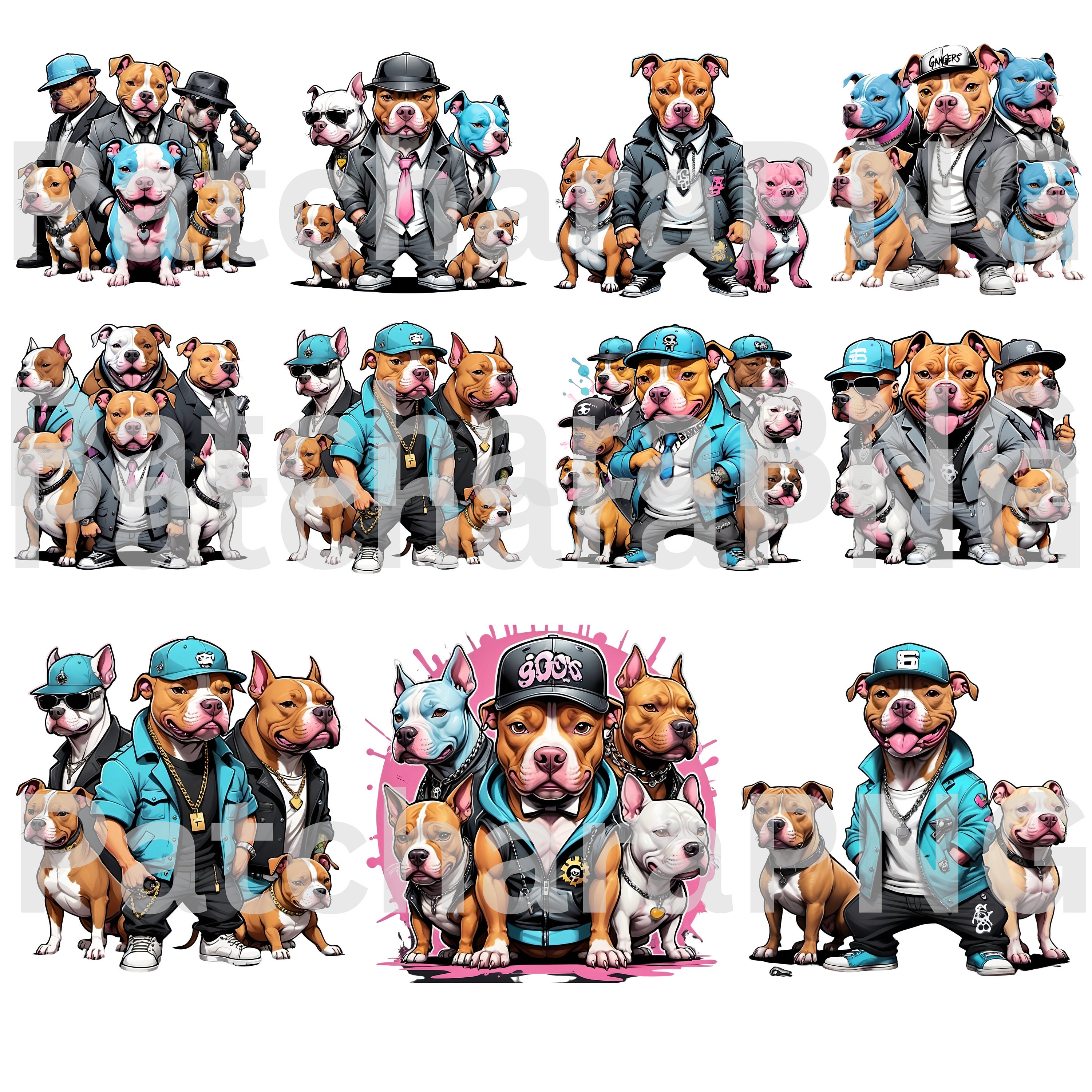 Gangsta Pitbull PNG | Pitbull Clipart With Pack in Hoodies and Chains ...