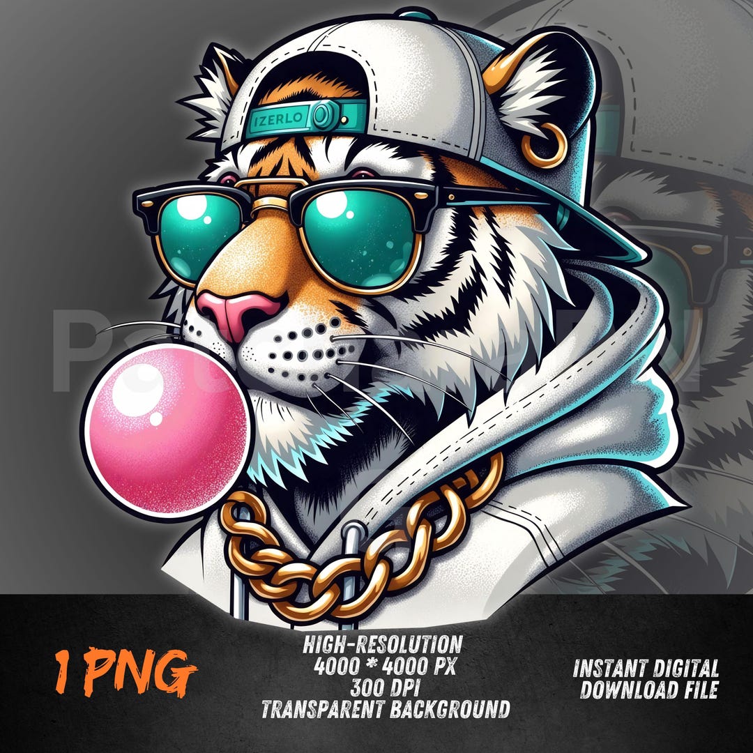 Hip Hop Tiger PNG | Cool Tiger Clipart for Sublimation | Urban ...