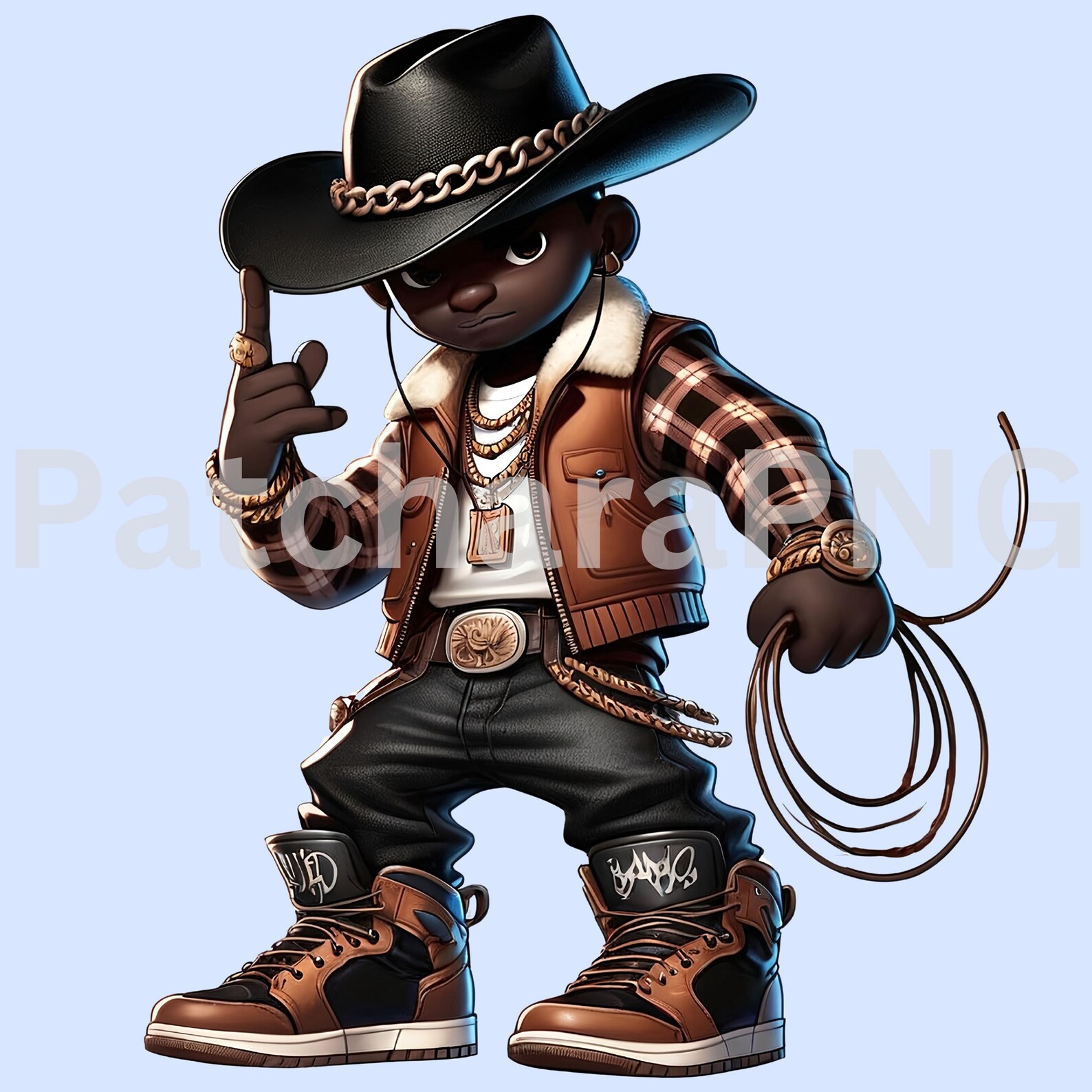 Hip-hop Cowboy Cartoon Clipart Cool Urban Cowboy With Lasso & Peace ...