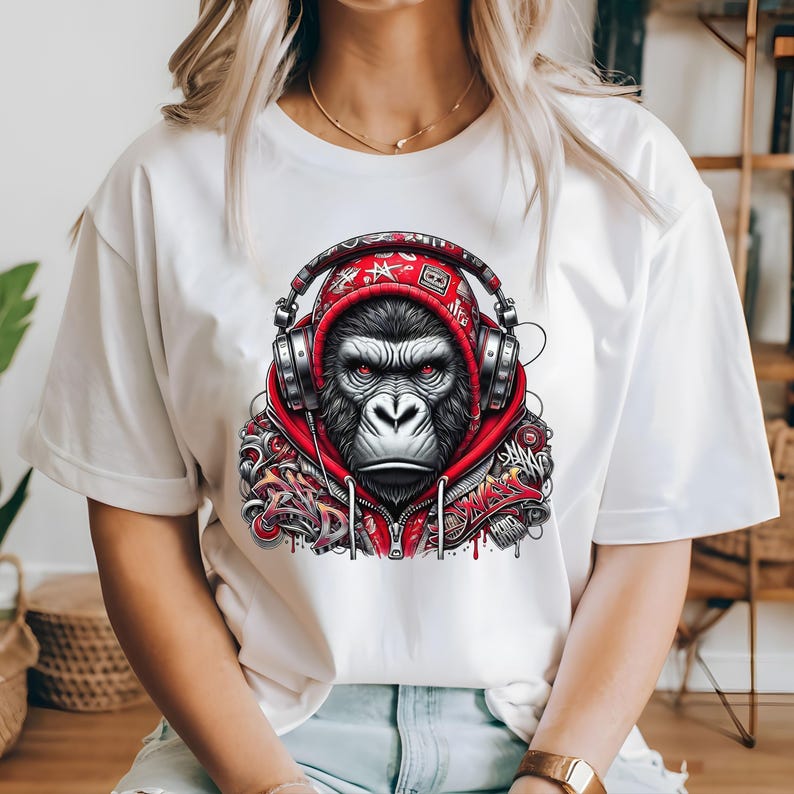 Graffiti Gorilla Headphone PNG | Urban Streetwear Ape Design | Hip-hop Monkey Digital Download ...