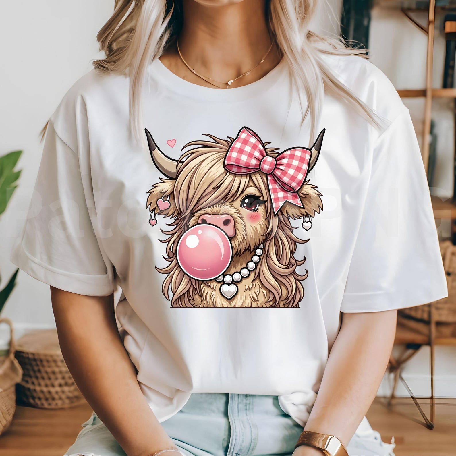 Girly Cow PNG | Highland Cow Clipart With Bubblegum, Pearl, and Bow ...