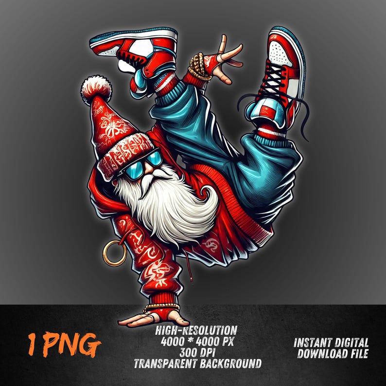 Breakdancing Santa PNG | Hip-hop Christmas Santa Clipart | Cool Santa ...