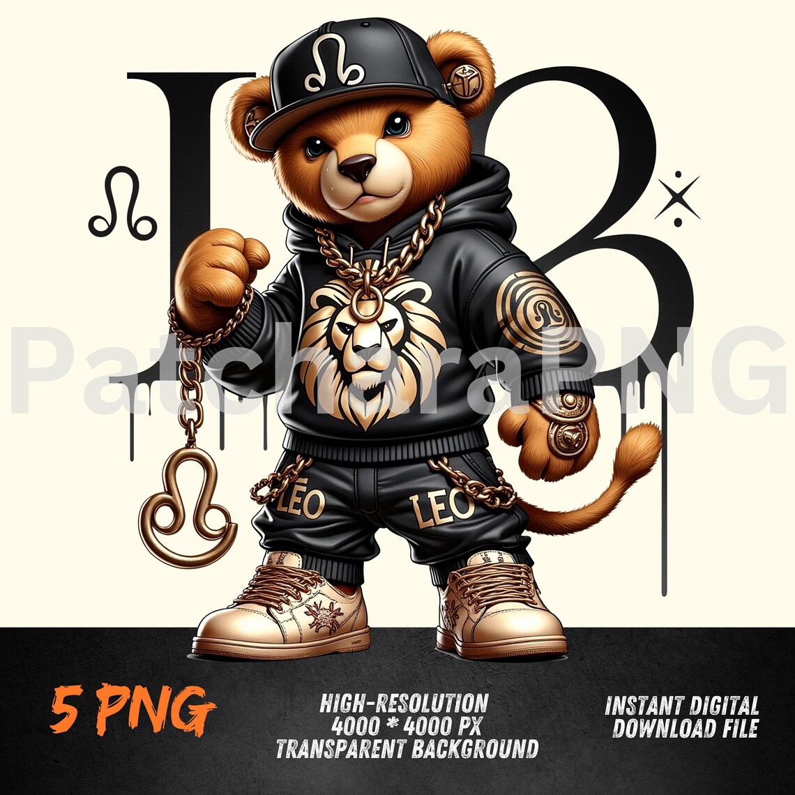 Zodiac Png Design, Leo Zodiac Hip-hop Bear Clipart | Cool Cartoon Bear ...