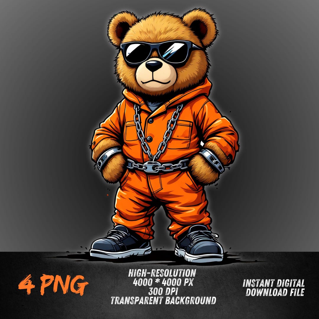 Prison Bear PNG | Teddy Clipart in Orange Inmate Jumpsuit | Gangsta ...