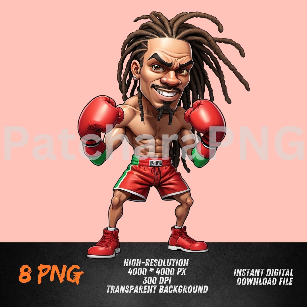 Cartoon Boxer With Dreadlocks Graffiti Art Dynamic Full-body Pose ...