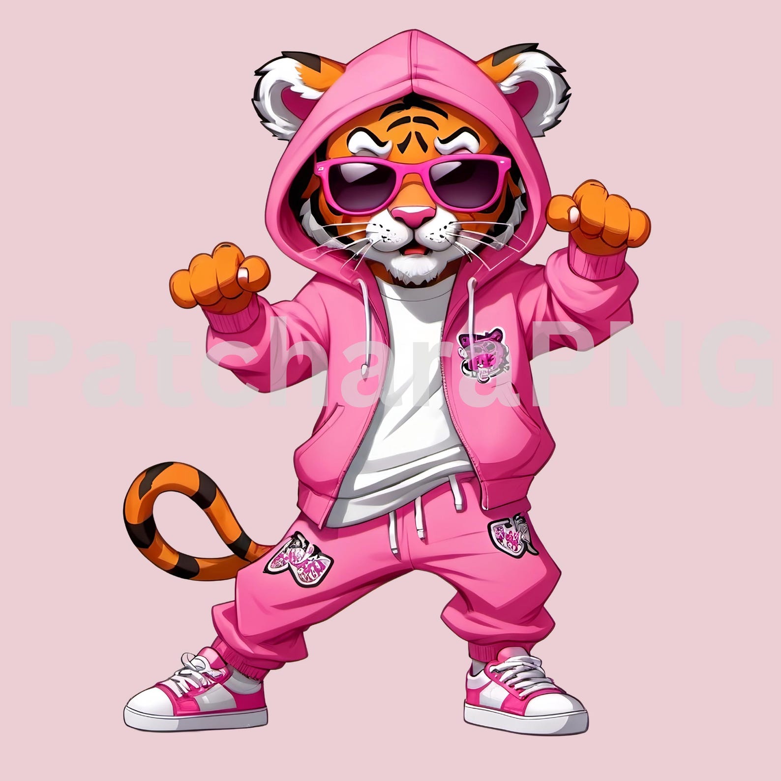 Swag Tiger PNG | Pink Tracksuit Tiger Clipart With Shades | Street ...
