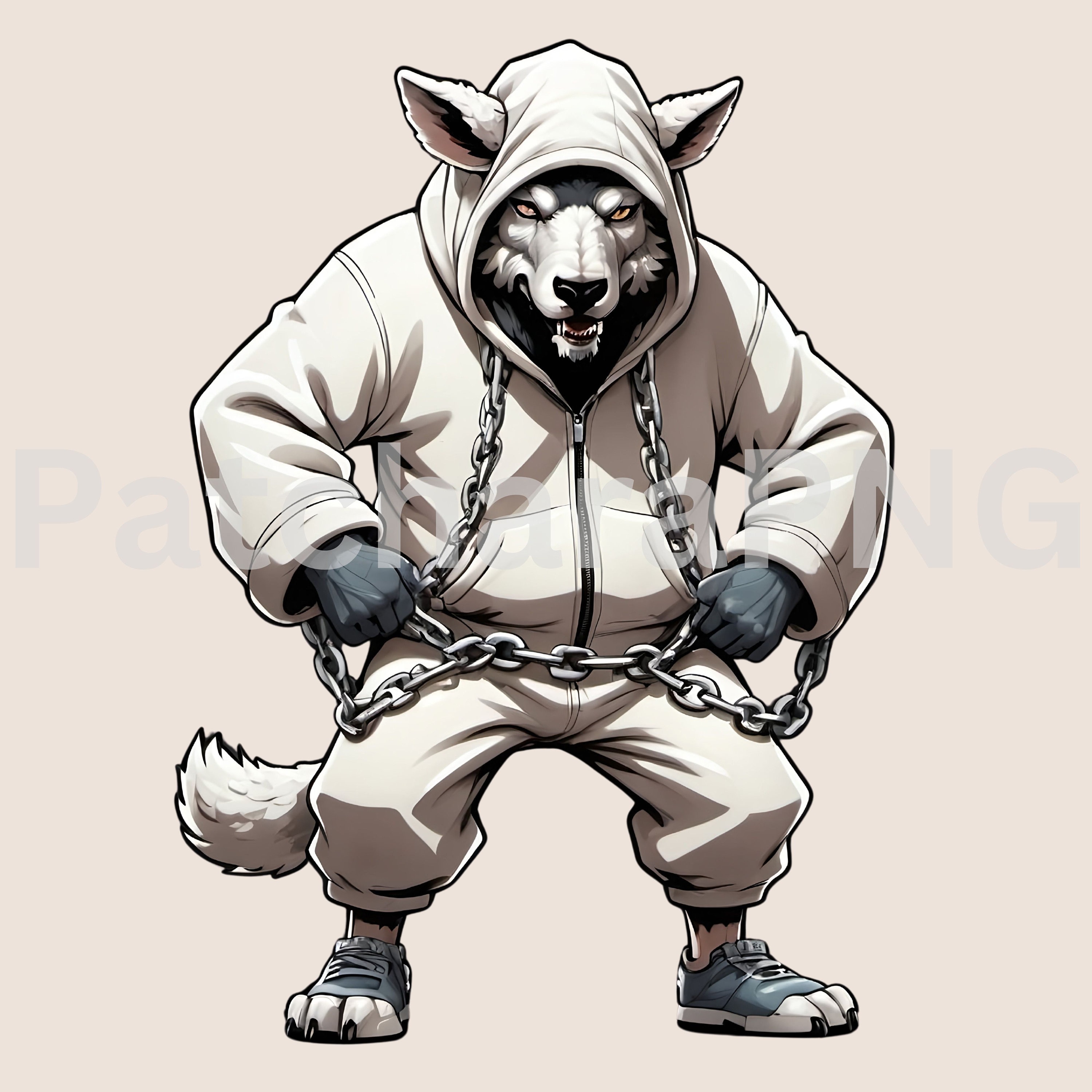Street Wolf PNG | Cool Wolf Clipart in Hoodie With Goat Companion ...