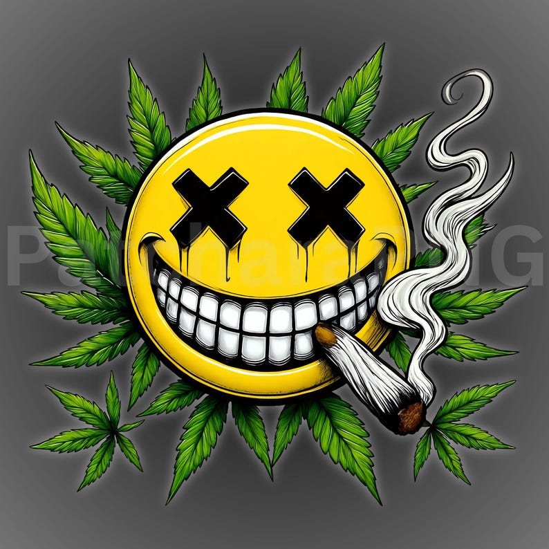 Weed PNG | Smiling Face Clipart With Joint and Leaf | Stoner Humor ...