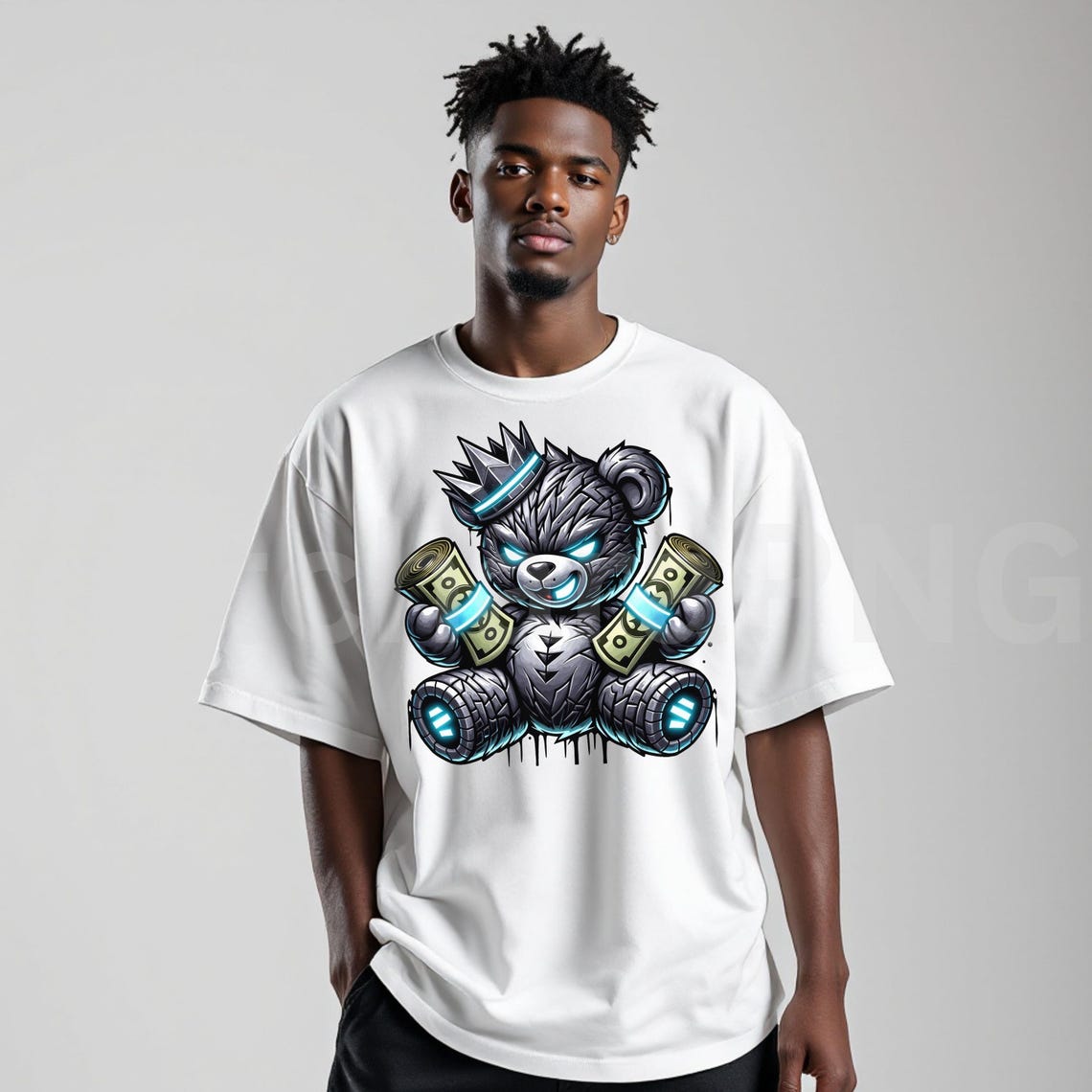 Cyber Hustle Bear PNG | Robot Money Teddy Clipart for DTF Shirt ...