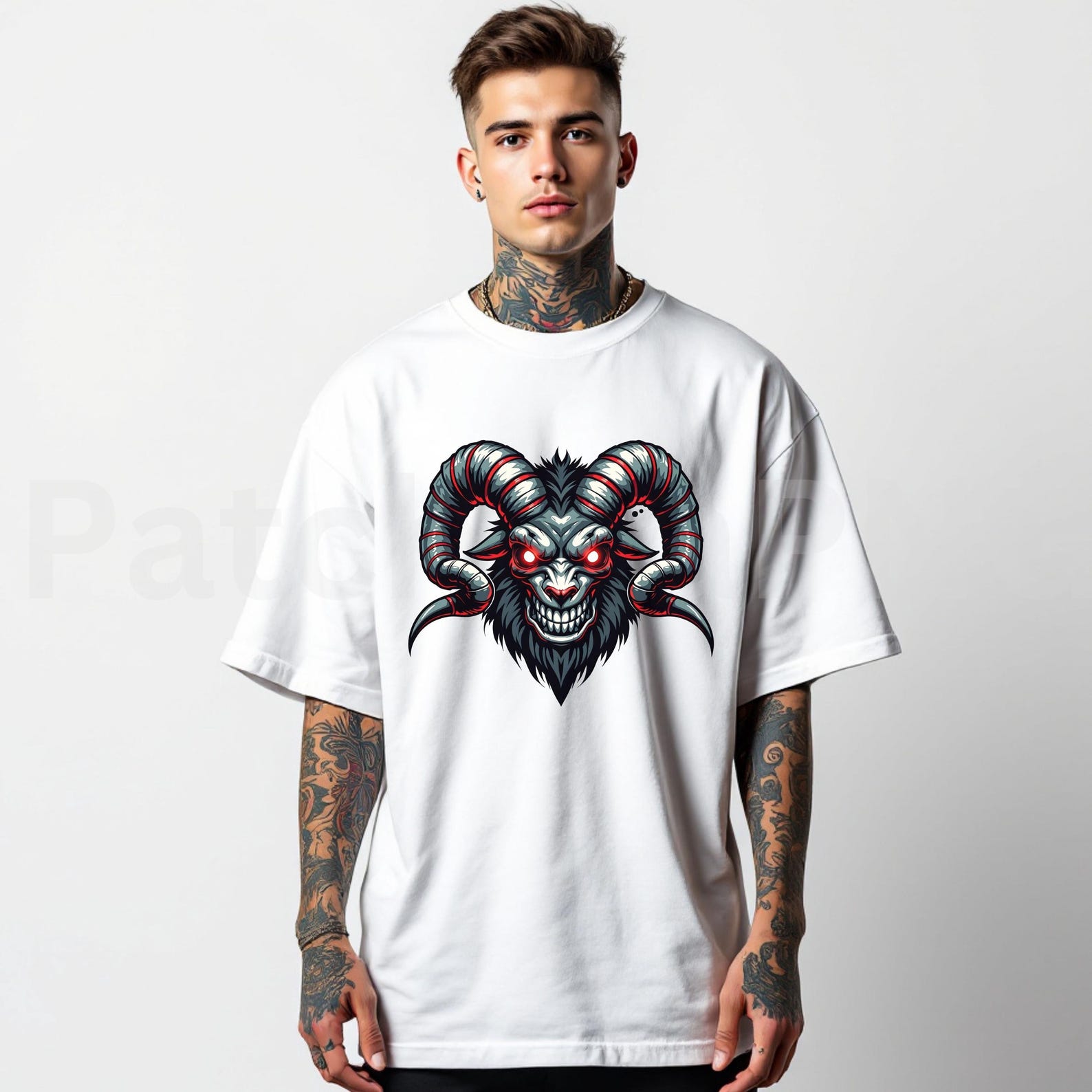 Evil Ram Skull PNG | Demon Goat Horned Clipart | Gothic Tattoo Style ...