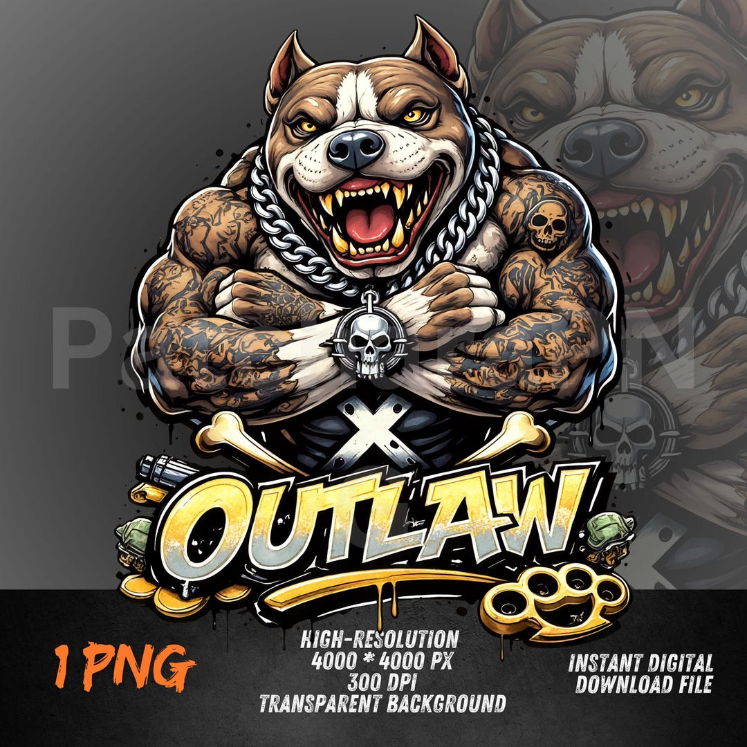 Outlaw Pitbull PNG Hardcore Street Mascot, Tattoo Biker Dog Graffiti ...