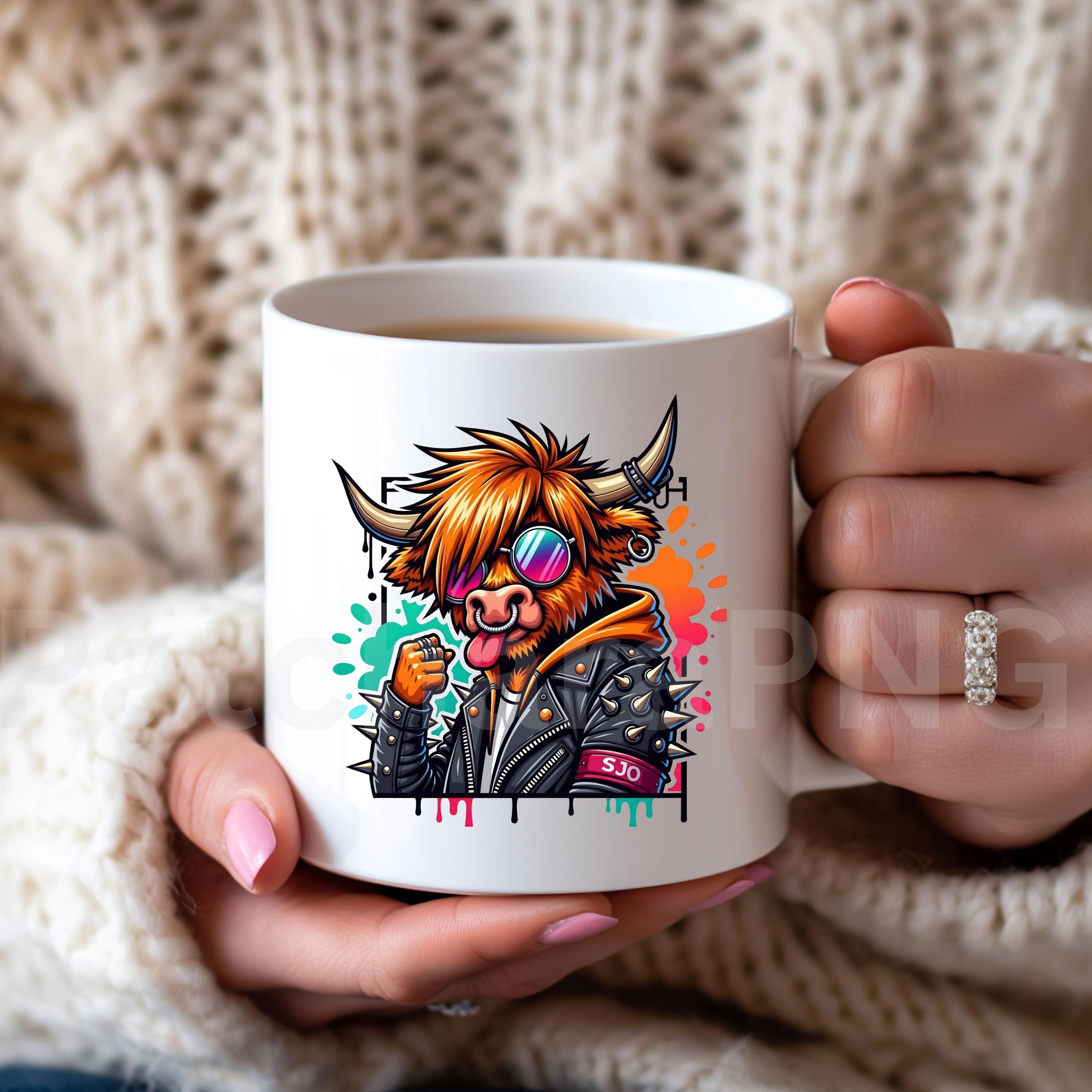 Punk Cow PNG | Highland Cow Clipart in Studded Leather Jacket | Rebel ...