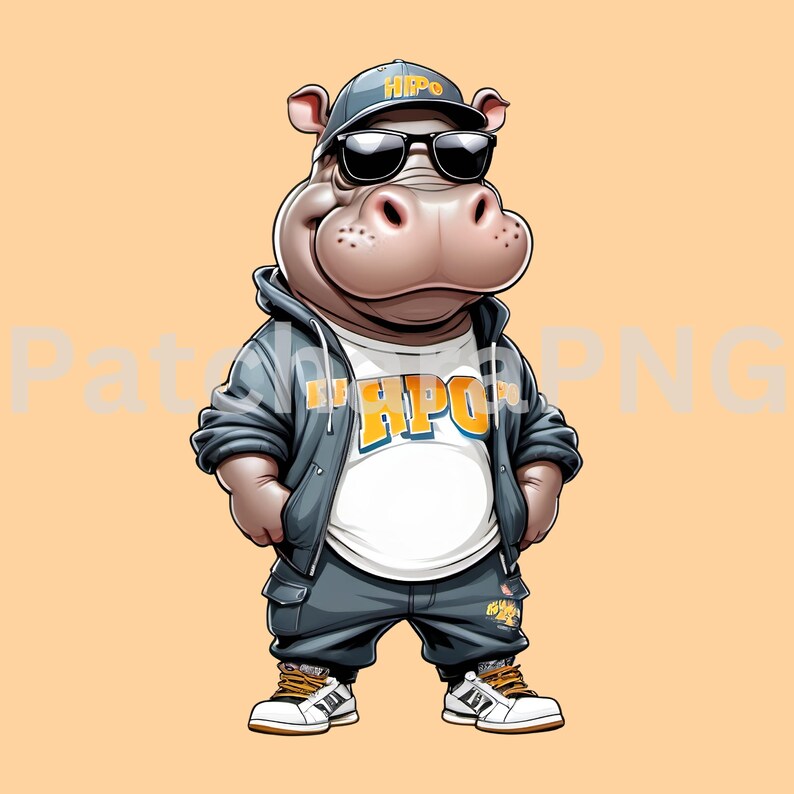 Cool Hippo PNG | Hip Hop Hippo Clipart With Shades and Jacket | Street ...