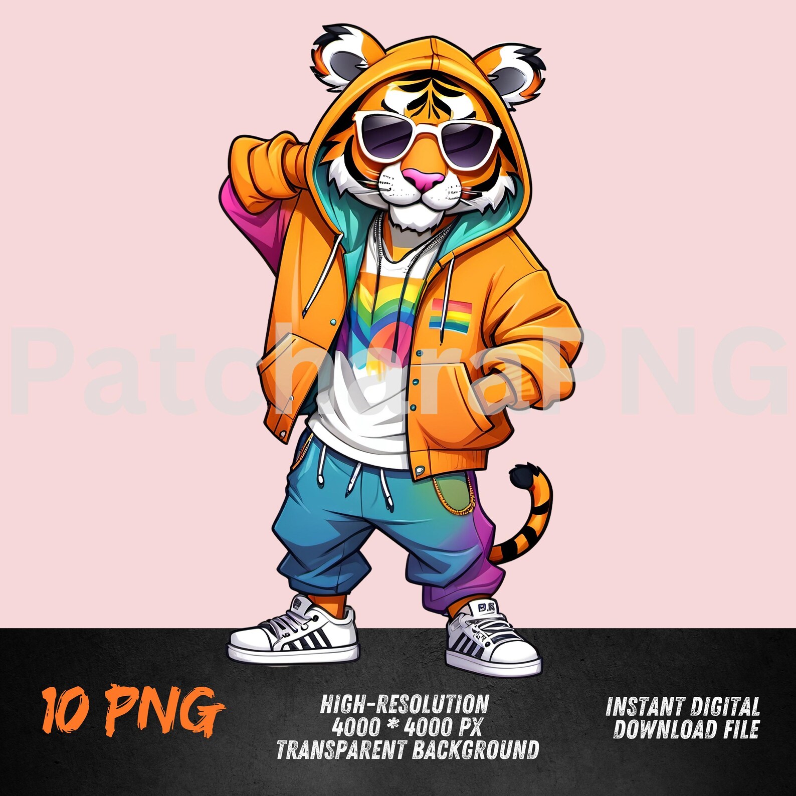 Swag Tiger PNG | Cool Tiger Clipart in Streetwear Hoodie and Shades ...