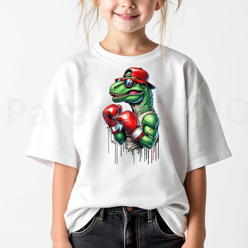 Boxing Dino PNG – Funny Cartoon Dinosaur With Red Gloves for DTF ...