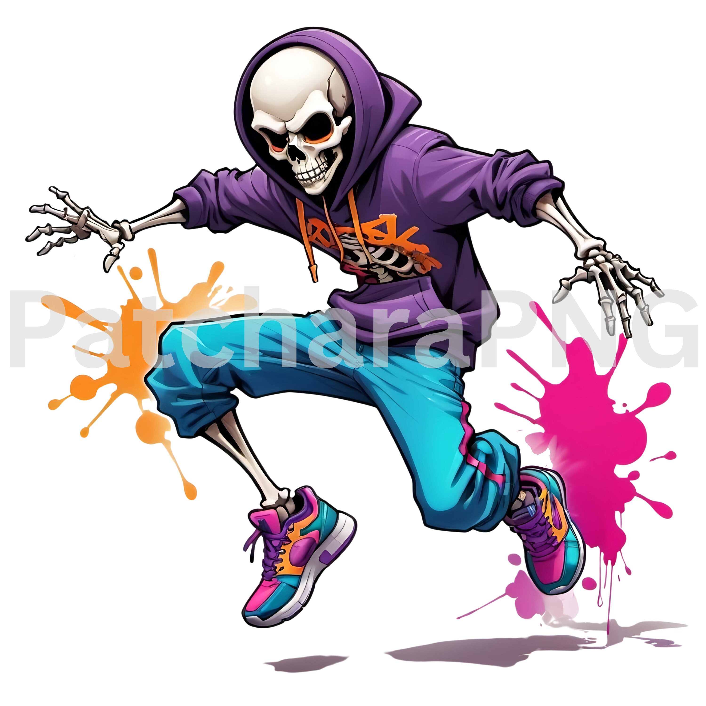Cartoon Free Running Skeleton Art Print, Hip-hop Skeleton Graffiti Art ...