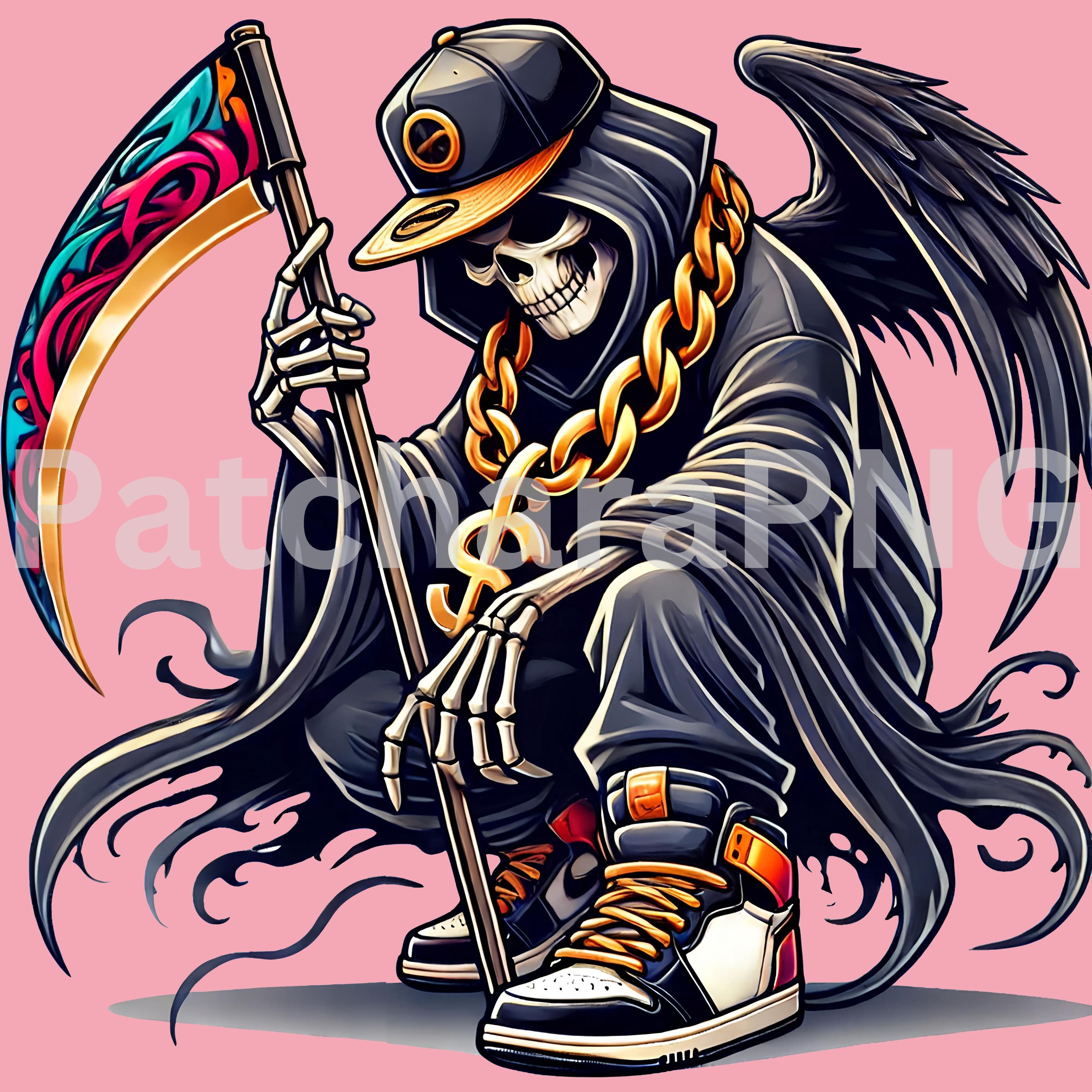 Hip-hop Grim Reaper PNG, Digital Urban Street Art Illustration, Dark ...