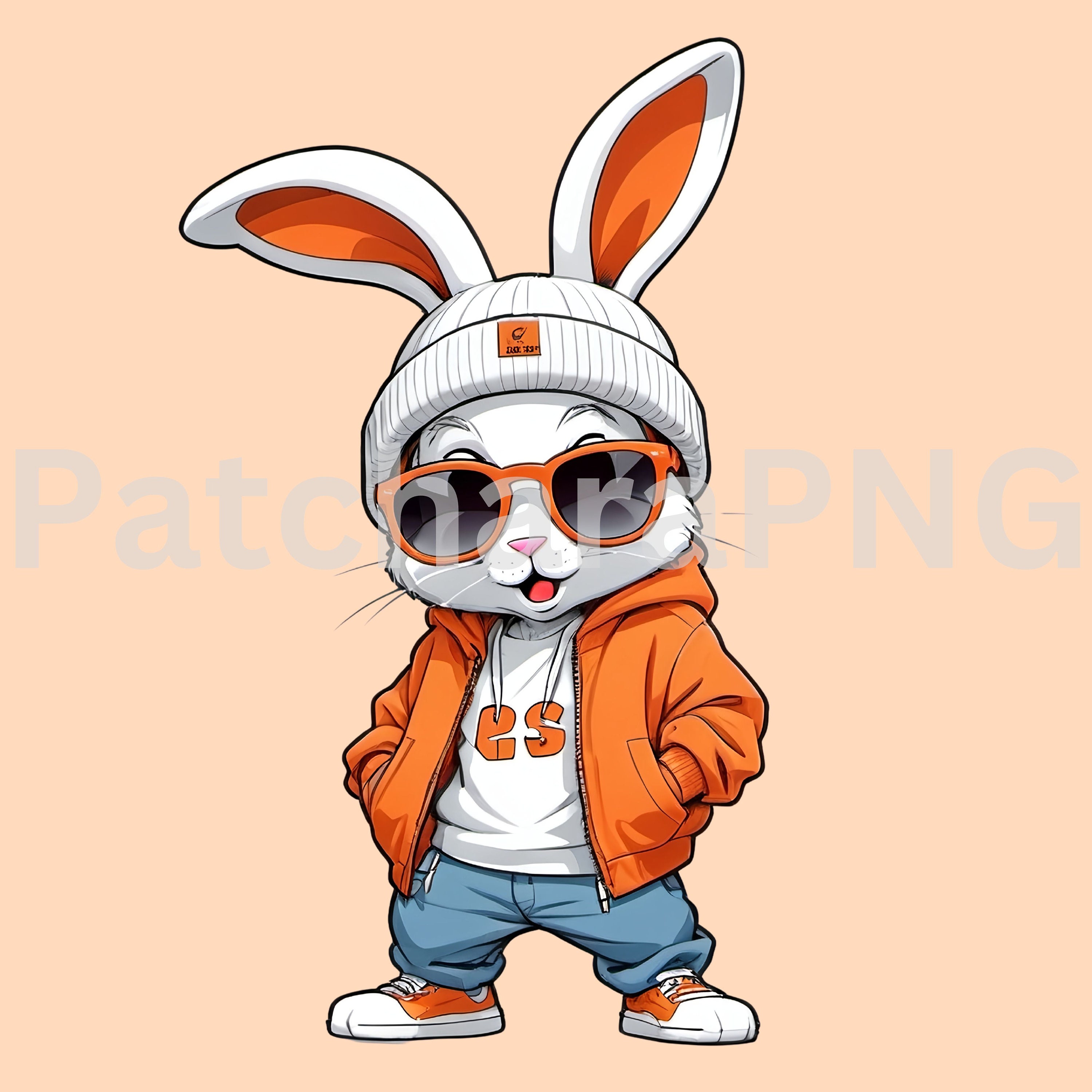 Swag Bunny PNG | Bunny Clipart in Orange Tracksuit and Glasses | Urban ...
