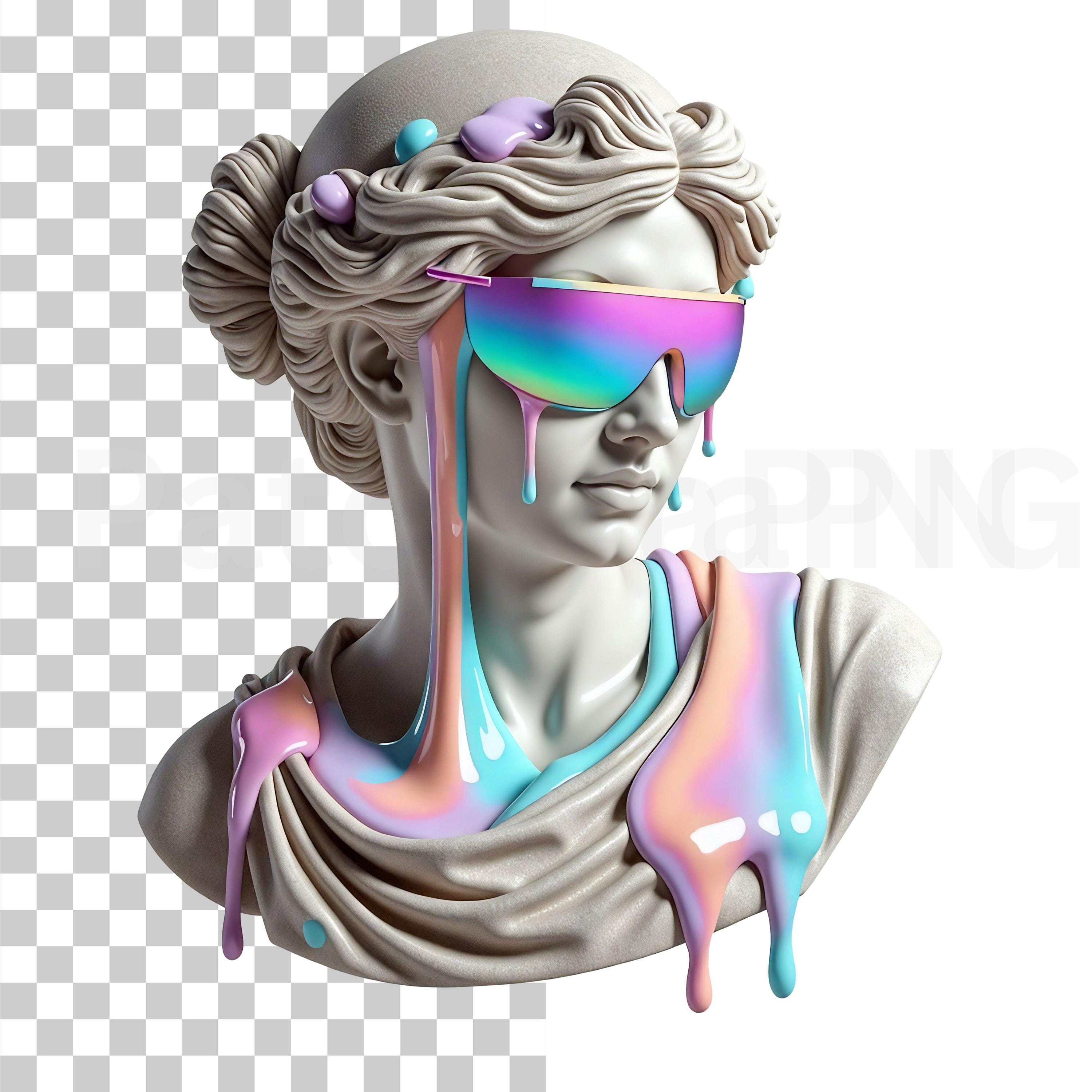 Vaporwave Goddess Bust PNG, Neon Drip Greek Statue Sublimation Design ...