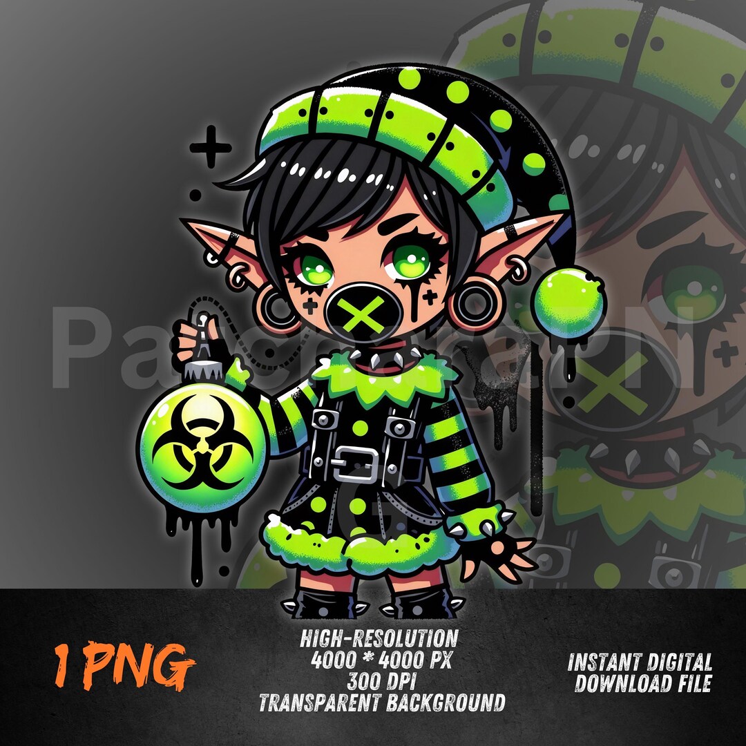 Gothic Cute Design ,toxic Goth Elf PNG | Cyberpunk Christmas ...