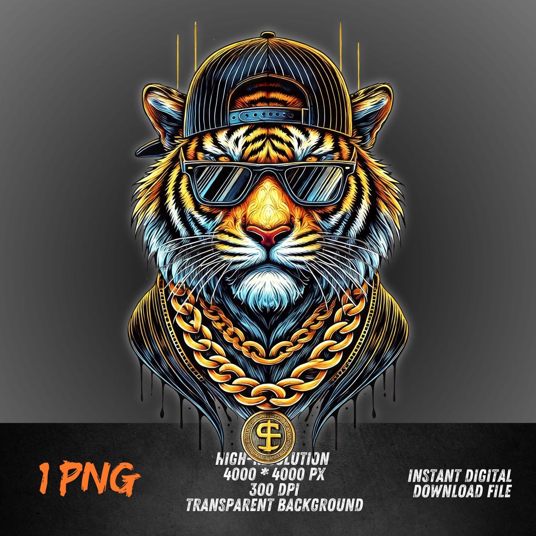 Urban Tiger Hip-hop PNG | Cool Tiger With Gold Chains and Cap ...