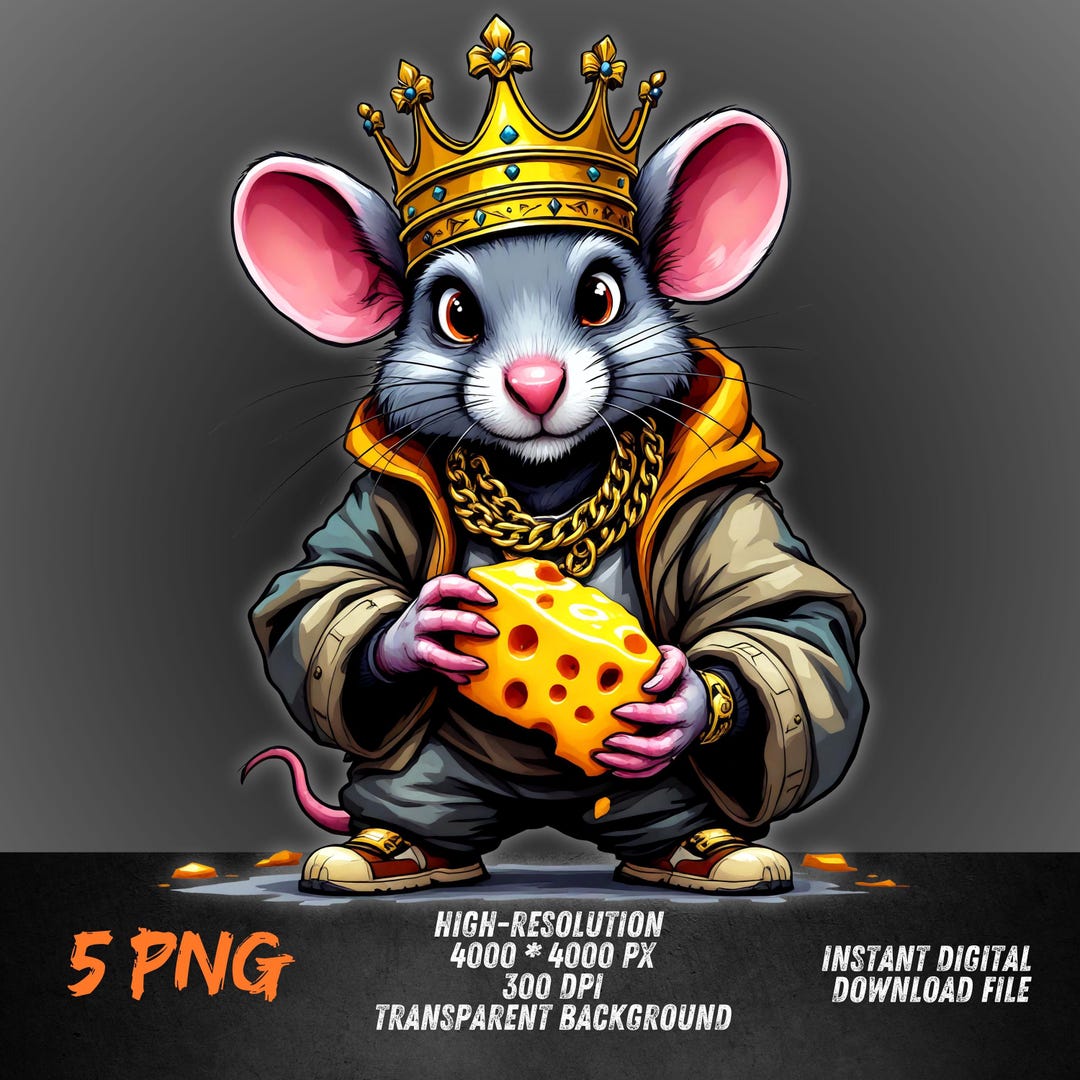 Mouse King PNG | Gangsta Mouse Clipart With Cheese and Crown | Funny ...