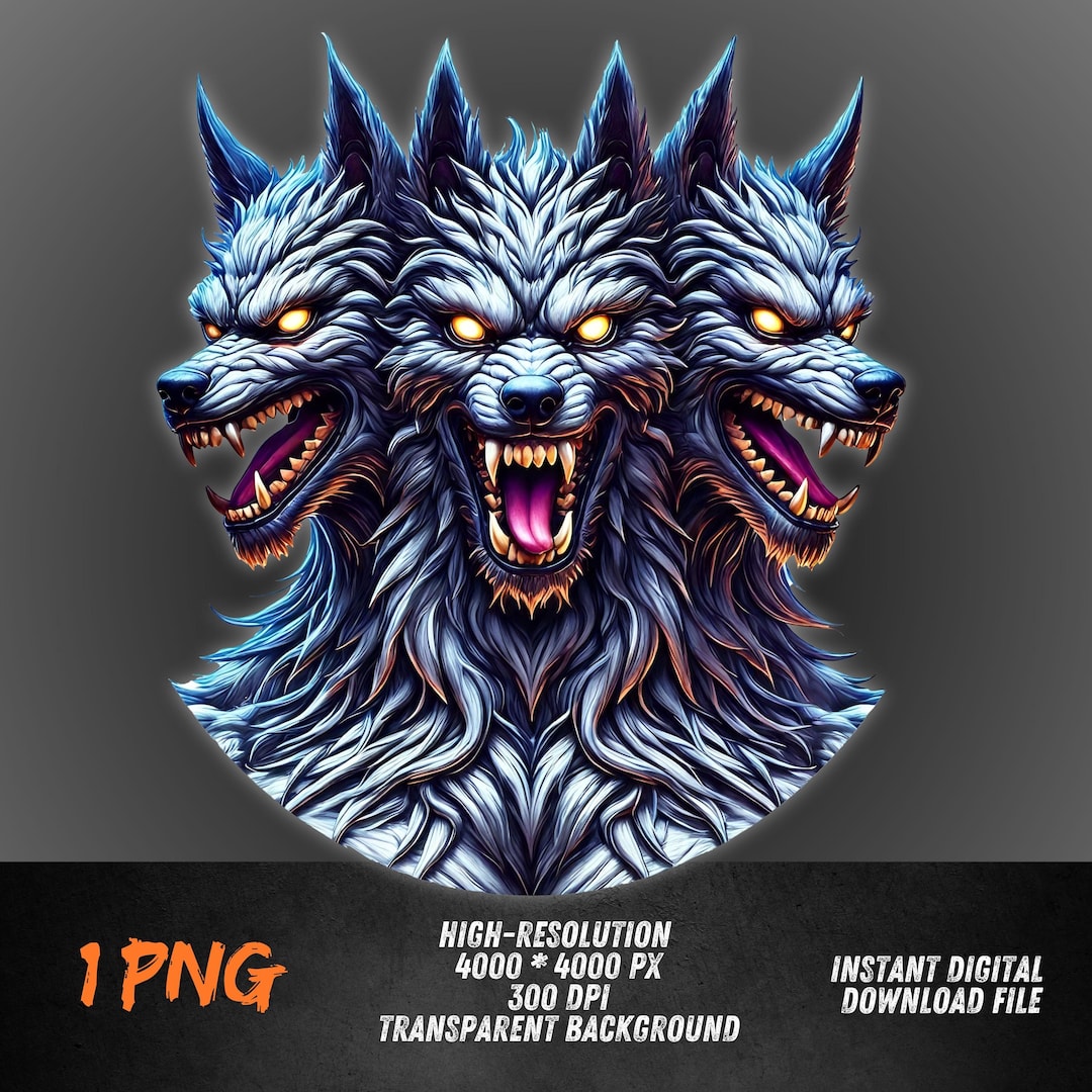 Cerberus Wolf PNG | Three-headed Dog Clipart | Mythical Animal Design ...