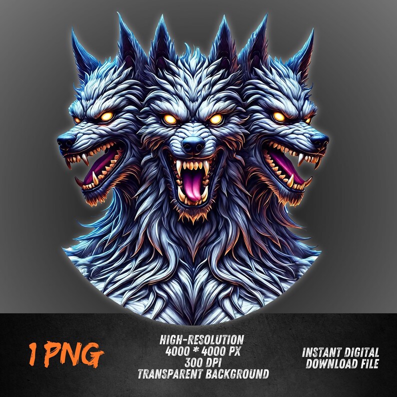 Cerberus Wolf PNG | Three-headed Dog Clipart | Mythical Animal Design ...