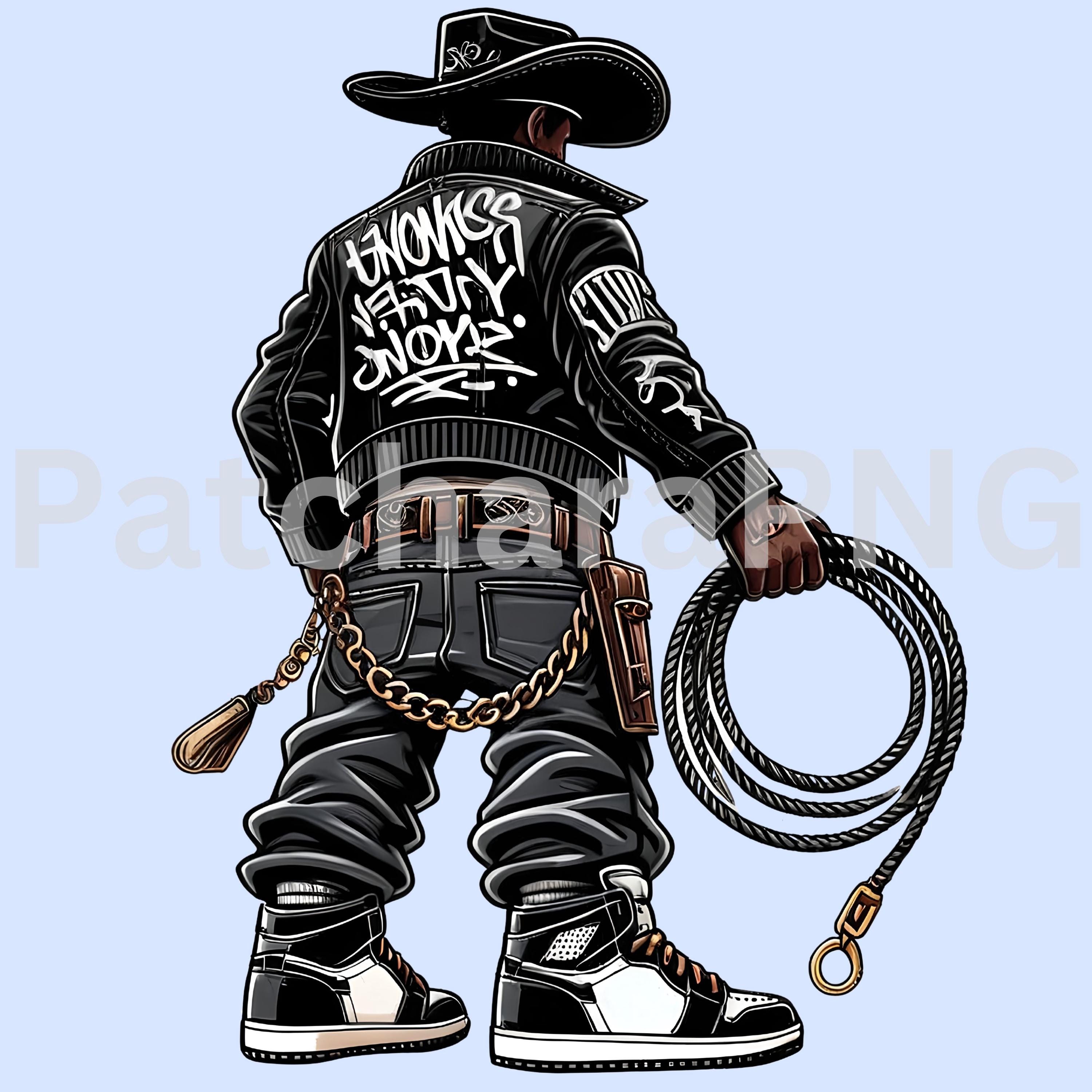 Hip-hop Cowboy Cartoon Clipart Cool Urban Cowboy With Lasso & Peace ...