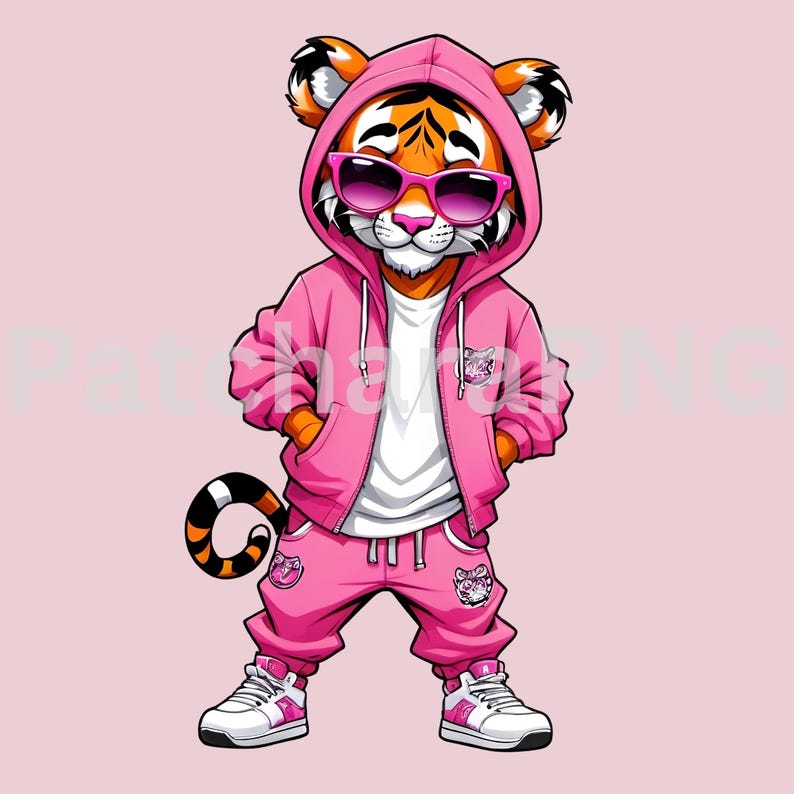 Swag Tiger PNG | Pink Tracksuit Tiger Clipart With Shades | Street ...